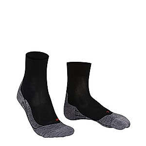 FALKE Women's RU4 Endurance Wool Running Socks, Mid Calf, Medium Cushion, Athletic, Breathable Quick Dry, Merino Wool, Black (Black-Mix 3010), 5-6, 1 Pair