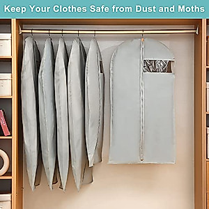 4 Pack - 65" Dress Garment Bags for Hanging Clothes, Dress Bags for Gowns Long, Foldable Long Garment Bag with Clear Window for Closet Storage and Travel - Gray