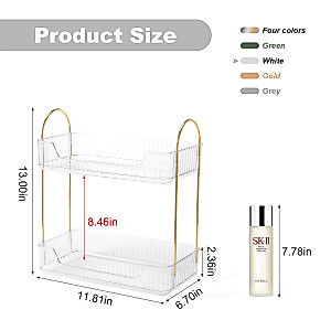 Weidace Bathroom Counter Organizer Countertop Shelf, Skincare Organizer Perfume Holder for Dresser, Bathroom Countertop Tray for Cosmetic, Skin Care, Lipstick (2 Tiers, White)