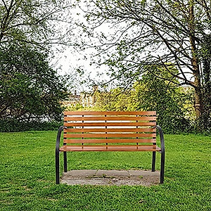 48 Steel Cast Iron Outdoor Patio Furniture Garden Bench Park Seat Black & Natural