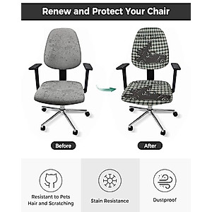 Christmas Truck Office Chair Cover Stretchable Computer Chair Seat Cover Backrest Slipcovers, Stretchable Rotating Desk Chair Seat Cushion Split Protectors Xmas Tree Snowflake Blackish Green Plaid