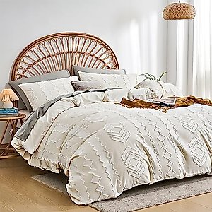Senville White Duvet Cover Queen Size-Tufted Queen Duvet Cover Set,100% Microfiber Boho Duvet Cover,3PCS Soft and Breathable Textured Shabby Chic Bedding Set with Zipper Closure(White,Queen)
