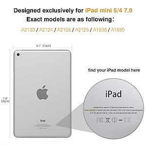 MoKo Case Fit New iPad Mini 5 2019/Mini 4 2015 (5th/4th Generation 7.9 inch), Slim Lightweight Smart Shell Stand Cover with Translucent Frosted Back Protector, with Auto Wake/Sleep,Black