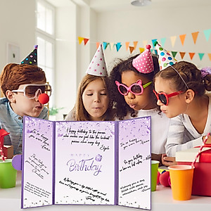 Crenics Purple Happy Birthday Decorations, Creative Birthday Guest Sign in Book Alternative, Birthday Signature Book 12" x 18", Great Birthday Gifts for Women or Girls