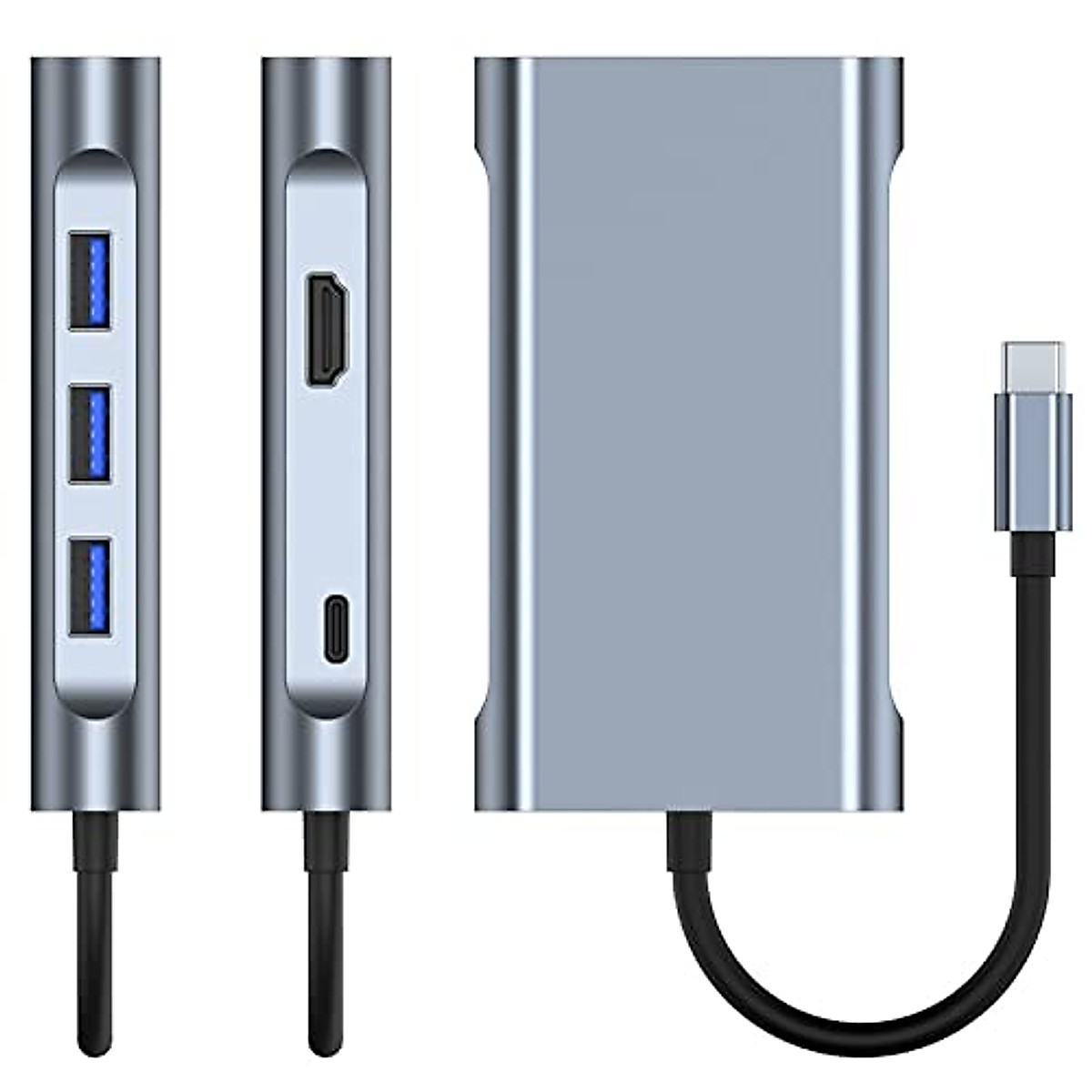 Yirepny USB C Hub, 7 in 1 Multiport Adapter with 4K Output 3 USB 3.0 Ports 100W Pd Charging TF/SD Card Reader USB C to 4K USB C to RJ45 Ethernetr USB C Adapter Silver