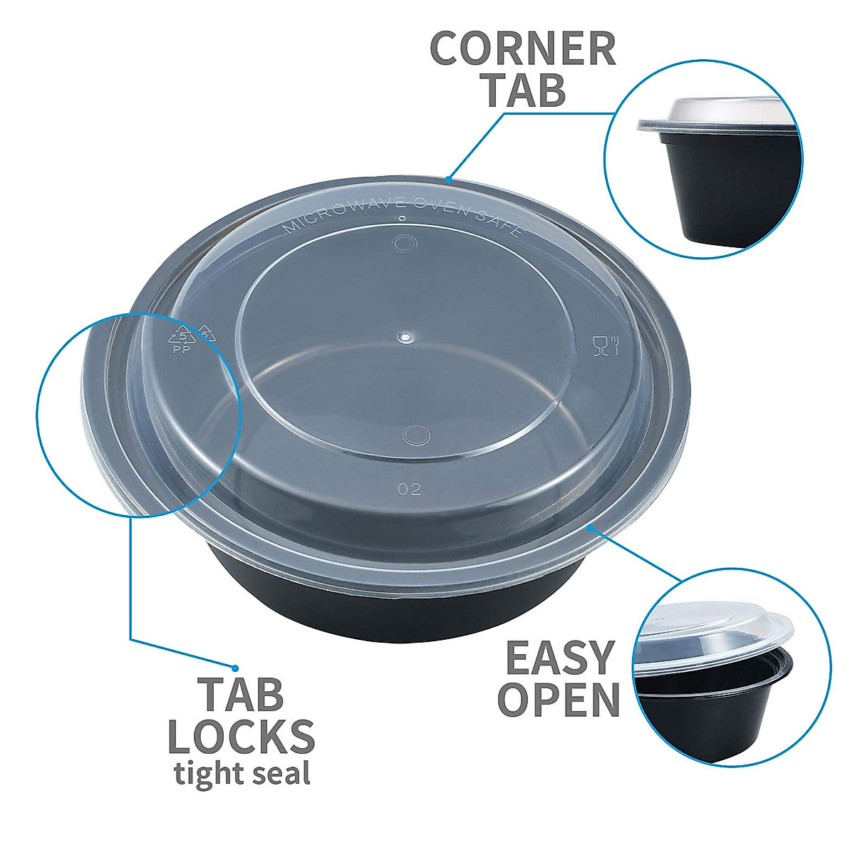 Plastic Meal Prep Containers, 30 Pack 32 oz, Reusable Food Storage Containers with Lids, Salad Container for lunch, Disposable Salad Bowls, Food Prep Bowls, Takeout Bento Box Freezer 10 Forks