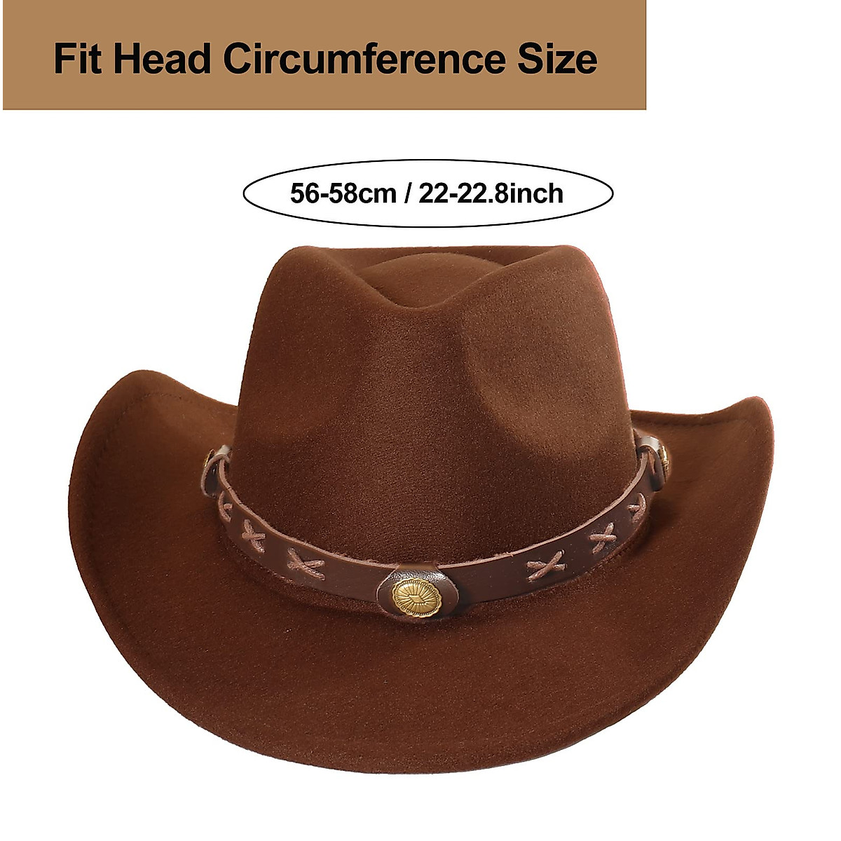 Cowboy Hat with Fringed Bandana Set for Women Wide Brim Western Cowgirl Hat Paisley Head Wrap Scarf (Coffee)