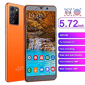 3G Unlocked Smartphone , Note30 Plus 5.72in HD Full Screen Cell Phone , Support APP Face Recognition for Android 8.1 Fingerprint Unlock Smartphone , 512M 4G , Dual SIM Dual Camera Orange