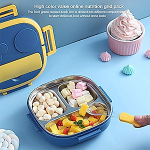 SYCOOVEN Bento Lunch Box, 550 ml Multi Grids Stainless Steel Lunch Box with Leakproof Lid & Spoon, Portable Durable Lunch Container for Kids Adults Toddler, Car, Home, School, Office(blue)