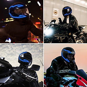 4PCS Upgrade Rechargeable Motorcycle Helmet Light, Night Riding Signal EL Light Sticker, 3 Mode Led Helmet Light Strip Accessories for Bike (Rechargeable Powered, Blue)