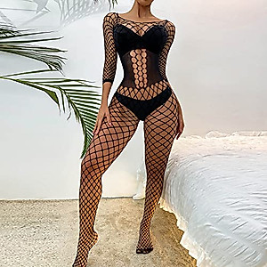 Women's Sexy Fishnet Bodystockings Seamless Fishnet Bodystocking Bodysuit Lingerie Corset Strench Slutty Babydoll Lingerie Black