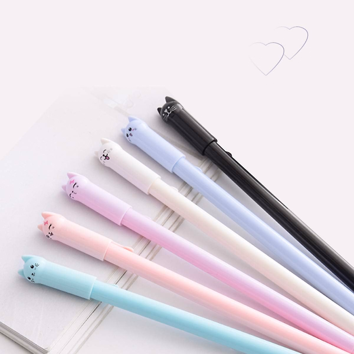Sencoo 12 Pack Erasable Gel Pens - Black, Cute, Kawaii Cat Pens with Ultra Fine 0.5 mm Point