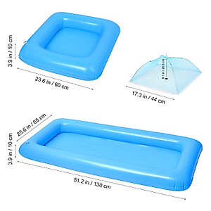 Hemoton 1 Set 2PCS Inflatable Pool Serving Bar and 3pcs Mesh Food Tent Set Drinking Buffet Tray Inflatable Ice Serving Buffet Bar Drinks Cooler Tray with Drain Plug (Blue)
