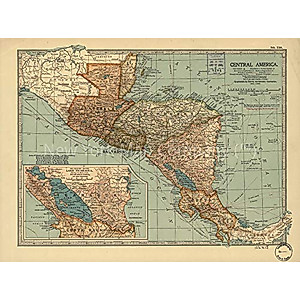 1902 Map| Central America| Central America Map Size: 18 inches x 24 inches |Fits 18x24