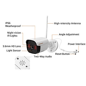 TIGERSECU Add-On Camera for use only 1080P WiFi NVR Security System, Weatherproof, AI Human Detection (Power Supply Sold Separately)