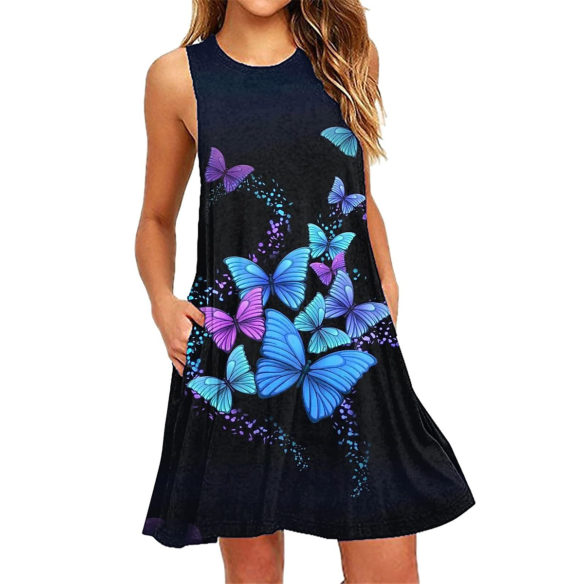 ANDBXH Womens Summer Dresses Casual Swing Dresses Beach Loose,Over stocked All,Plus Size Deals of The Day,Where is My Order,Tops Under 10 Women, Ss8-light Blue X-Large