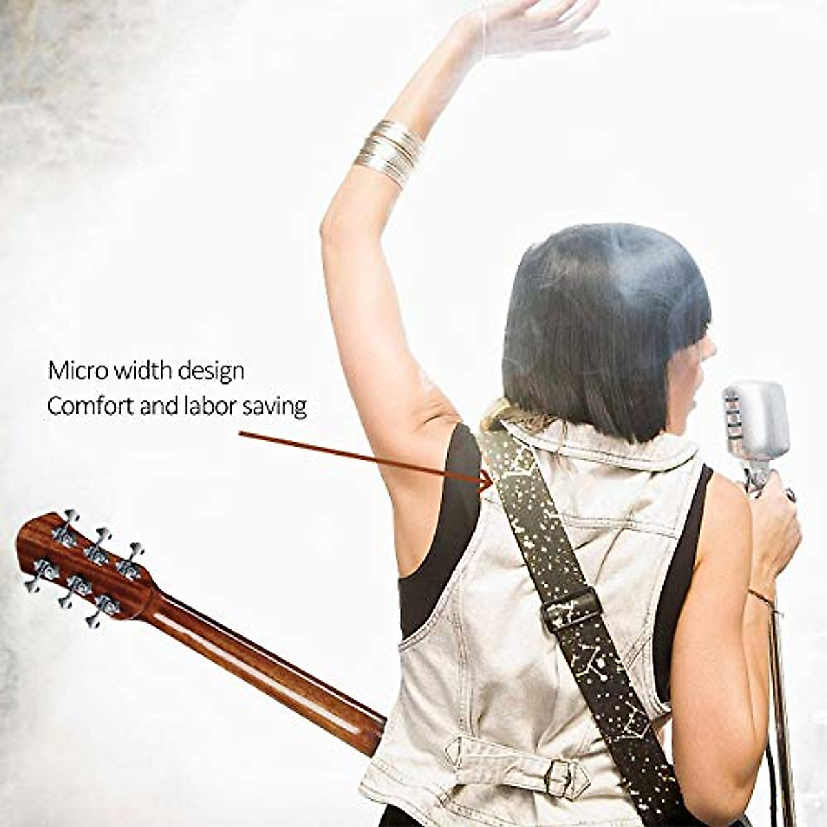 WINGOFFLY Guitar Strap Leather Ends Length Adjustable for Electric Guitar Acoustic Guitar Ukulele and Bass Top Grade(Star River)