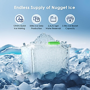 Oraimo 33 lbs/Day Countertop Nugget Ice Maker with LED Display, Self-Cleaning, and Auto Water Refill