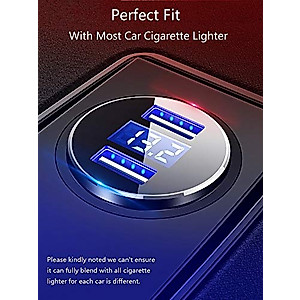 LIHAN Dual USB Car Charger,4.8A Output,Cigarette Lighter Voltage Meter Compatible with Apple iPhone,iPad,Samsung Galaxy,LG,Google Nexus,USB Charging Devices,Silver