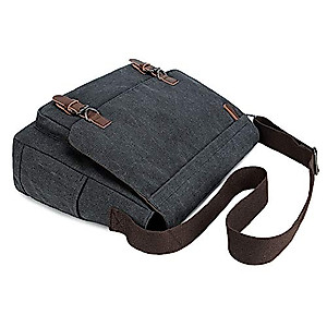 Messenger Bag for Men and Women, Retro Canvas Shoulder Bag Satchel For College fit 15.6 Inch Laptop (Black)