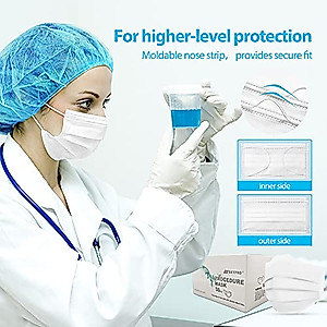 SkyPro 50PCS Medical Grade Procedure Masks, Adult 3 Ply Disposable Hypoallergenic White Face Masks with Elastic Ear Loop Filter Efficiency Greater than 99% Breathable for Hospital