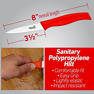 Slitzer Germany Paring Knife, German Stainless Steel Blade, 8 Inches, 3/12 Inch Blade, Red