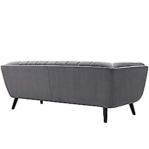 Modway Bestow Mid-Century Performance Velvet Upholstered Tufted Sofa In Gray