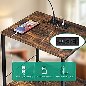 Nightstands for Bedrooms Set of 2 Night Stand with Charging Station End Side Table with Power Outlets for Living Room End Table with Drawer Storage Small Bedside Tables for Small Spaces, Rustic Brown