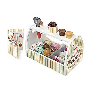 Melissa & Doug Wooden Scoop and Serve Ice Cream Counter (28 pcs) - Play Food and Accessories - Pretend Food Toys, Ice Cream Shop Toys For Kids Ages 3+