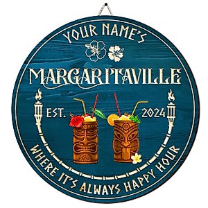 Artsy Woodsy Custom Tiki Bar Printed Wood Sign (Not Real Carved or Neon Sign), Summer Decor, Pool Sign, Backyard Bar & Grill Patio Porch Deck Home Pub Man Cave, Gifts for Beach Lovers (01)