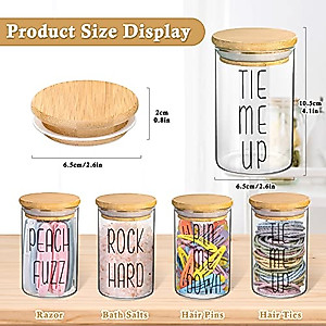Lucomb Glass Apothecary Jars with Lids for Bathroom Storage Organizer, 4 Packs Cotton Ball Q-Tip Holder Hair Tie Organizer & Bobby Pin Holder Great for Funny Bathroom Canisters Decor Farmhouse Style