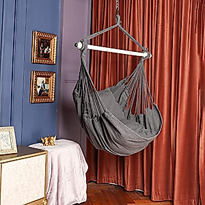 Highwild Hammock Chair Hanging Rope Swing - Max 500 Lbs - 2 Cushions Included - Steel Spreader Bar with Anti-Slip Rings - for Any Indoor or Outdoor Spaces (Grey)