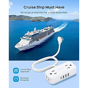 TROND Flat Plug Power Strip, 5Ft Ultra Thin Extension Cord, Travel Power Strip with 4 USB Charger (1USB C), 4 AC Outlets, No Surge Protector for Travel, Cruise Ship, Dorm Room Essentials, White