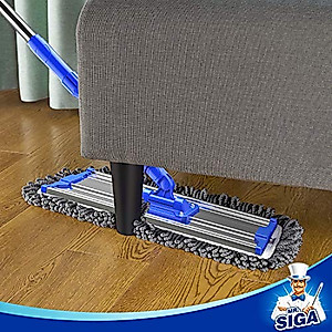 MR.SIGA 18" Professional Microfiber Mop for Floor Cleaning, Stainless Steel Telescopic Handle, Includes 2 Washable Premium Microfiber Mop Pads, 1 Scrub Cloth and 1 Dust Cloth