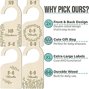 Baby Closet Size Dividers - 7x Premium Wood Nursery Closet Dividers for Baby Clothes - Botanical Eucalyptus Vines Leaf Plant Greenery Boho Nursery Decor - Baby Closet Dividers for Boy or Girl - [Wood]