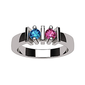 Central Diamond Center Straight Bar Mother's Simulated Birthstone Ring, 1-6 Stones - Sterling Silver - Size 7.5