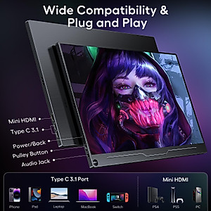 EVICIV 18.5 inch Portable Monitor for Laptop, 120 Hz 100% sRGB FreeSync USB-C HDMI Large Travel Gaming Monitor with Smart Cover VESA Mountable, Second Screen Extender for Computer Phone Switch