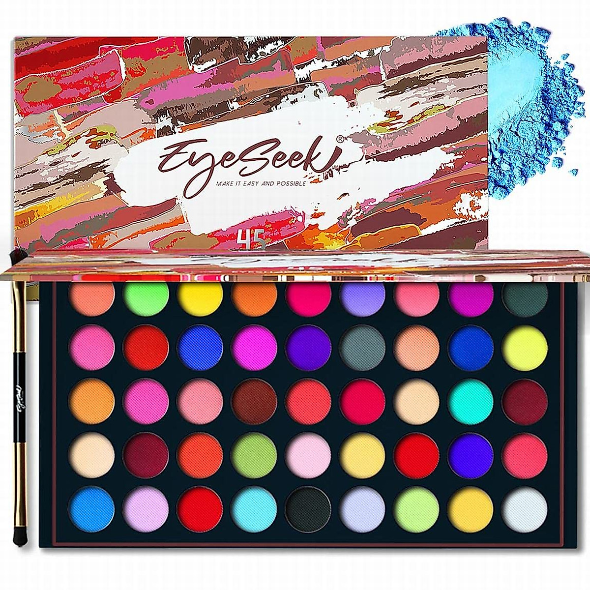 EYESEEK Colorful Eyeshadow Makeup Palette Sets + Brush, Bright 45 Shades Blendable , Matte High Pigmented Pallets, ing Waterproof Shadow Plattet Gift Sets for Halloween Makeup - All Matte Rainbow Color