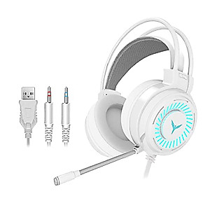Kokiya Gaming Headset with Microphone, LED Light, PC Headset with 4D Stereo, White