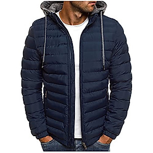 Dgoopd Men's Packable Puffer Jacket Detachable Hood Lightweight Winter Jacket Down Bubble Coat Winter Quilted Padded Jacket Navy