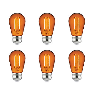 Sunlite LED S14 String Light Bulb, 2 Watts (25W Equivalent), Medium E26 Base, Party Decoration, Holiday Lighting, Transparent, Dimmable, UL Listed, Orange, 6 Count