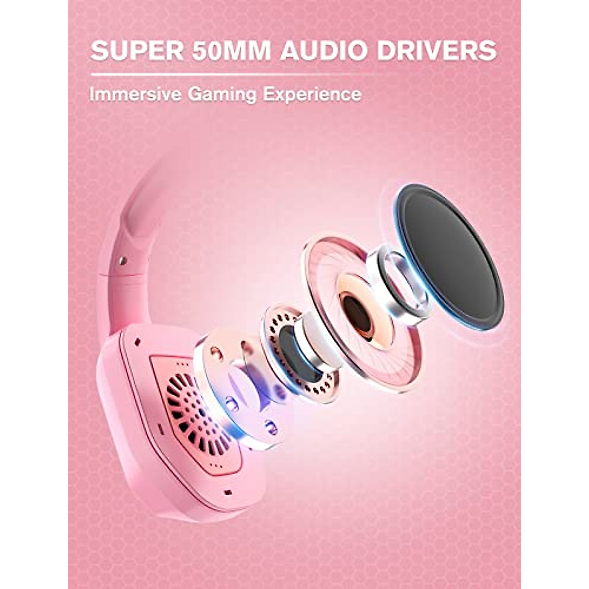 ZIUMIER Z30 Pink Gaming Headset for PS4, PS5, Xbox One, PC, Wired Over-Ear Headphone with Noise Canceling Microphone, LED Flowing RGB Light, 7.1 Surround Sound,Comfortable Earmuffs