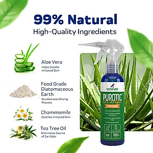 Innovet PurOtic Natural Ear Dryer for Dogs with Silicone Applicator - 4 oz Bottle - 100% Made in USA - Ear Dryer for Dogs