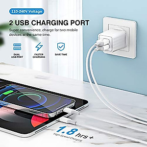 iPhone Charger, [Apple MFi Certified] Fast iPhone Charger 2PACK 6FT Lightning Cable Cord Fast Charging Dual 2 Port Plug USB Wall Charger Compatible with iPhone 14 13 12 11 Pro Max XS XR X 8 Plus iPad