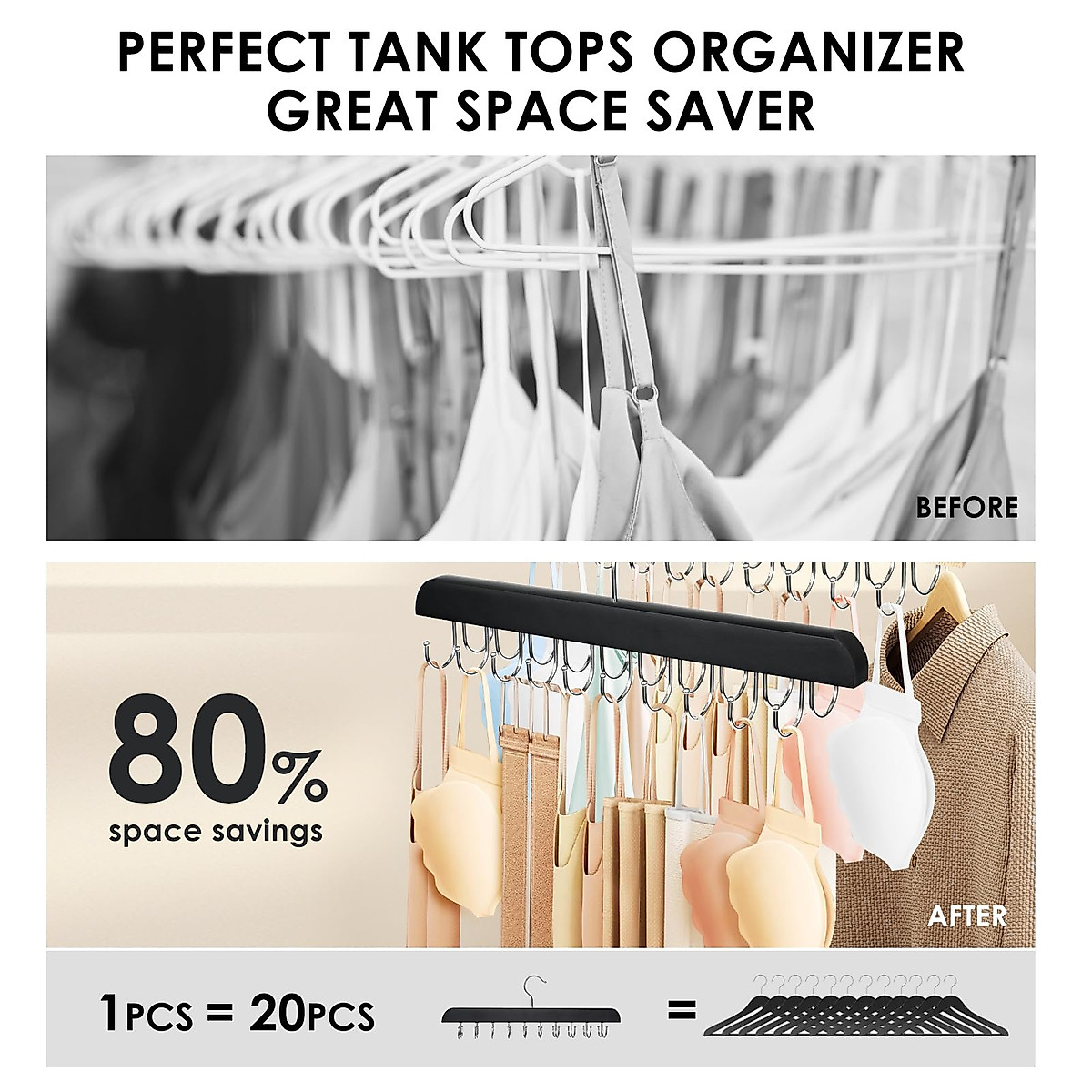 Aurabite 20 Hooks Hanger Space Saving-Closet Organizers and Storage-Tank Top-Bra-Pants Hangers-Clothes Organizer-Dresser Organizer-Skirt Hangers-Hangers with Clips-Legging Organizer for Closet