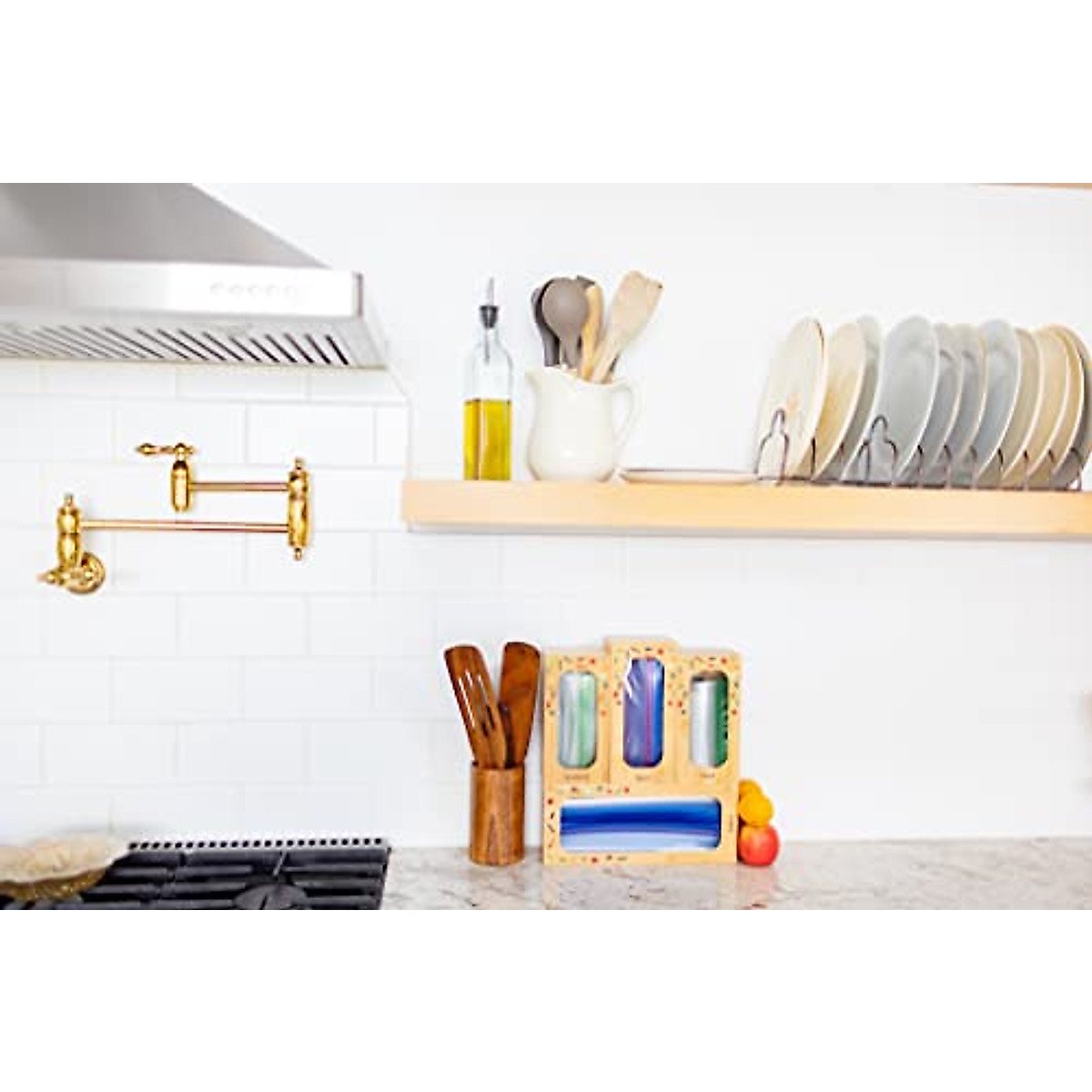 Hadi Home Ziplock Bag Storage Organizer - Premium Bamboo Kitchen Drawer or Wall Food Storage Bag Organizer Holders - With ZO4-BO1-HH BO