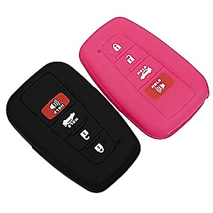 Lcyam Silicone Key Fob Cover Compatible with 2018- 2023 Toyota Camry Rav4 Prius Highlander XSE Hybrid CHR Corolla SE Avalon Venza Mirai 4Runner Tundra Keyless Remote (Black Rose, 4 Button)