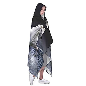 Hooded Blanket Throw Horse Running Hoodie Blanket Wearable Blanket Microfiber Soft Hooded Blanket for Kids Men Women