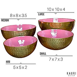 Salmon Pink and Gold Decorative Serving Bowl Set by Kauri Design | Metal Kitchen Bowls for Home Decor, Dry Foods, and Fruit - Mini to Large Set of 4