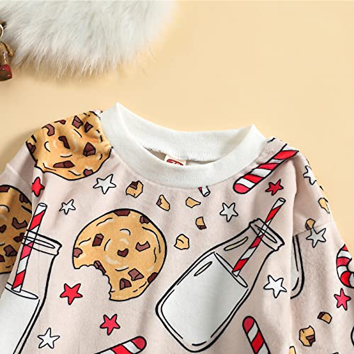 Cevoerf Infant Baby Girl Boys Christmas Outfit - Oversized Xmas Cookie Print Romper Sweatshirt Christmas Clothes